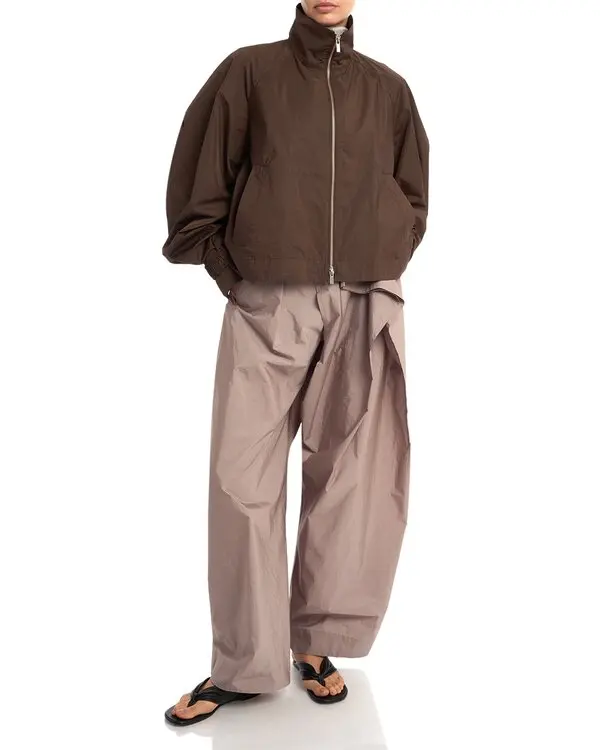 Issey Miyake Pleats Please Akimbo Mock Neck Jacket In Dark Brown